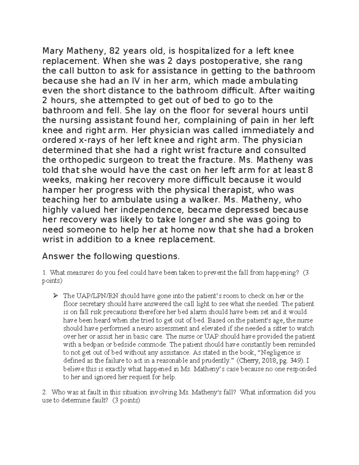 Legal Issue - discussion - Mary Matheny, 82 years old, is hospitalized ...