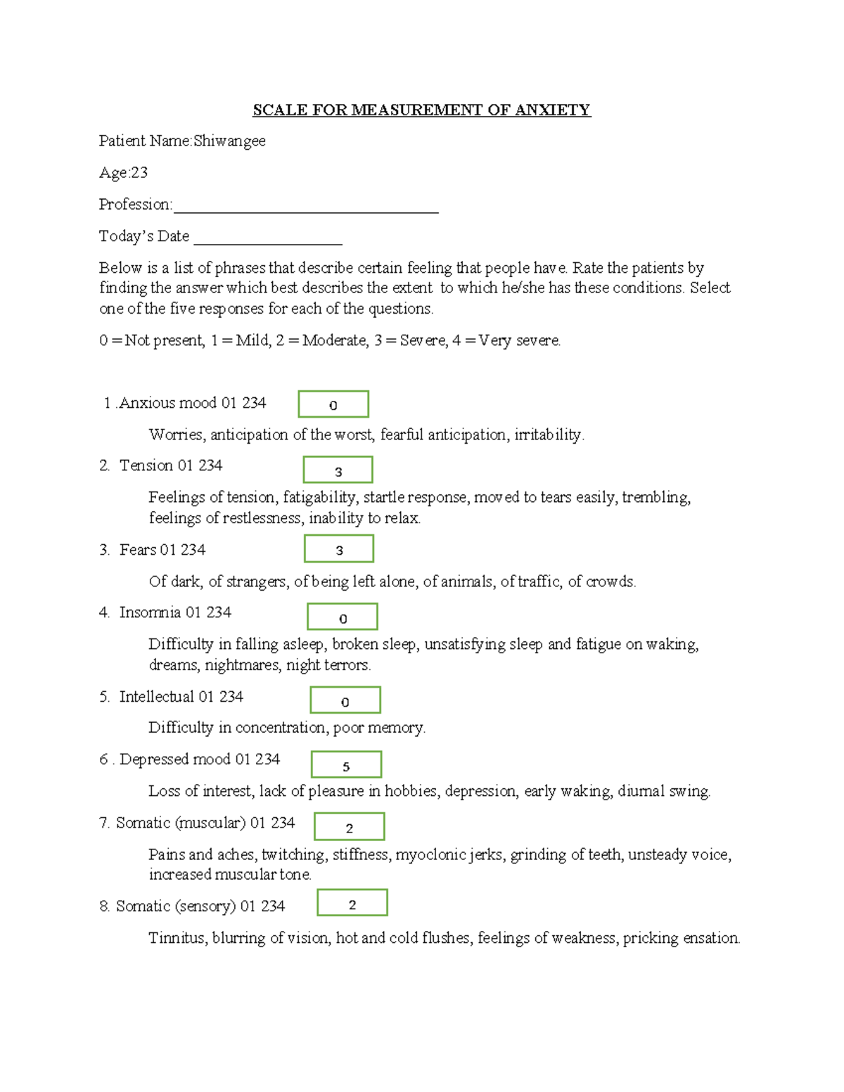 Scale FOR Measurement OF Anxiety - SCALE FOR MEASUREMENT OF ANXIETY ...