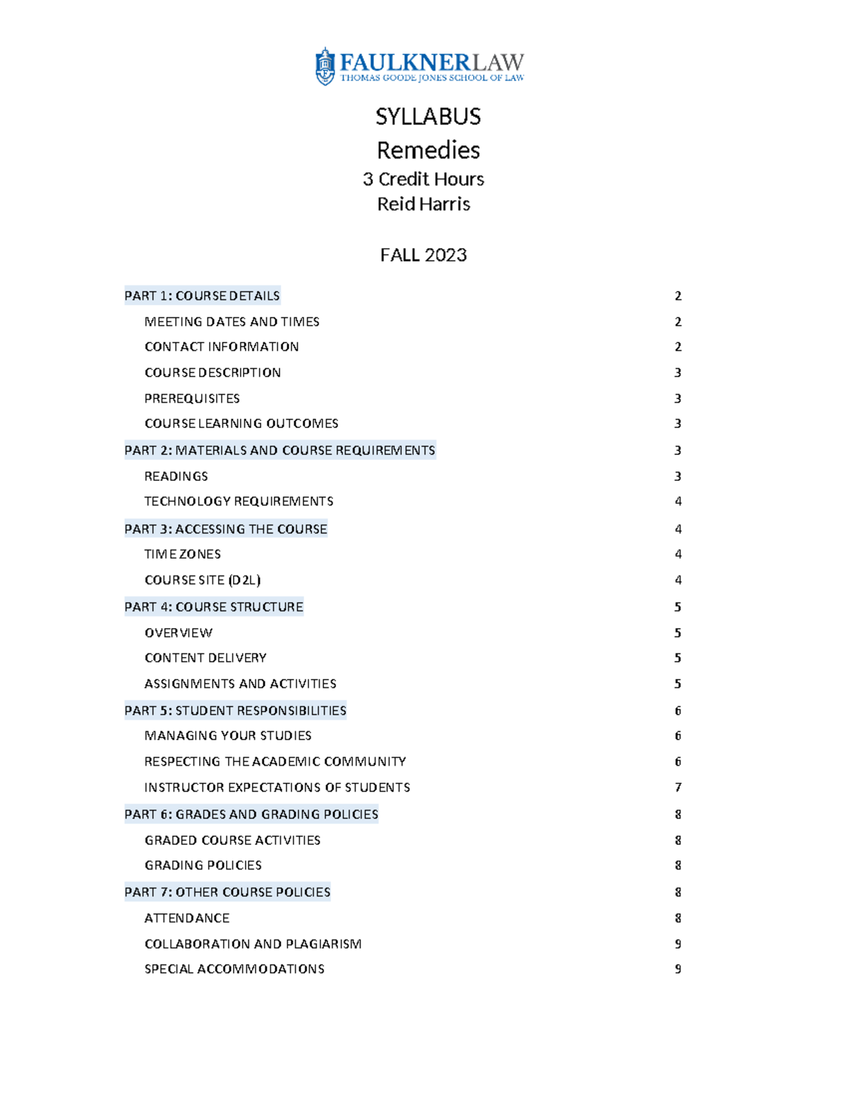Remedies Syllabus - dsfnjksdnf. - SYLLABUS Remedies 3 Credit Hours ...