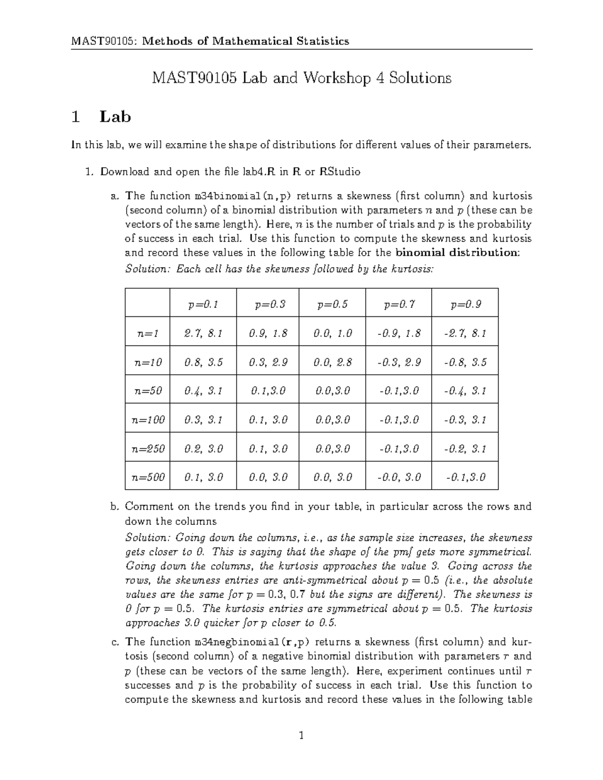 Lab Workshop Week 4Solutions - MAST90105 Lab and Workshop 4 Solutions 1 Lab In this lab, we will ...