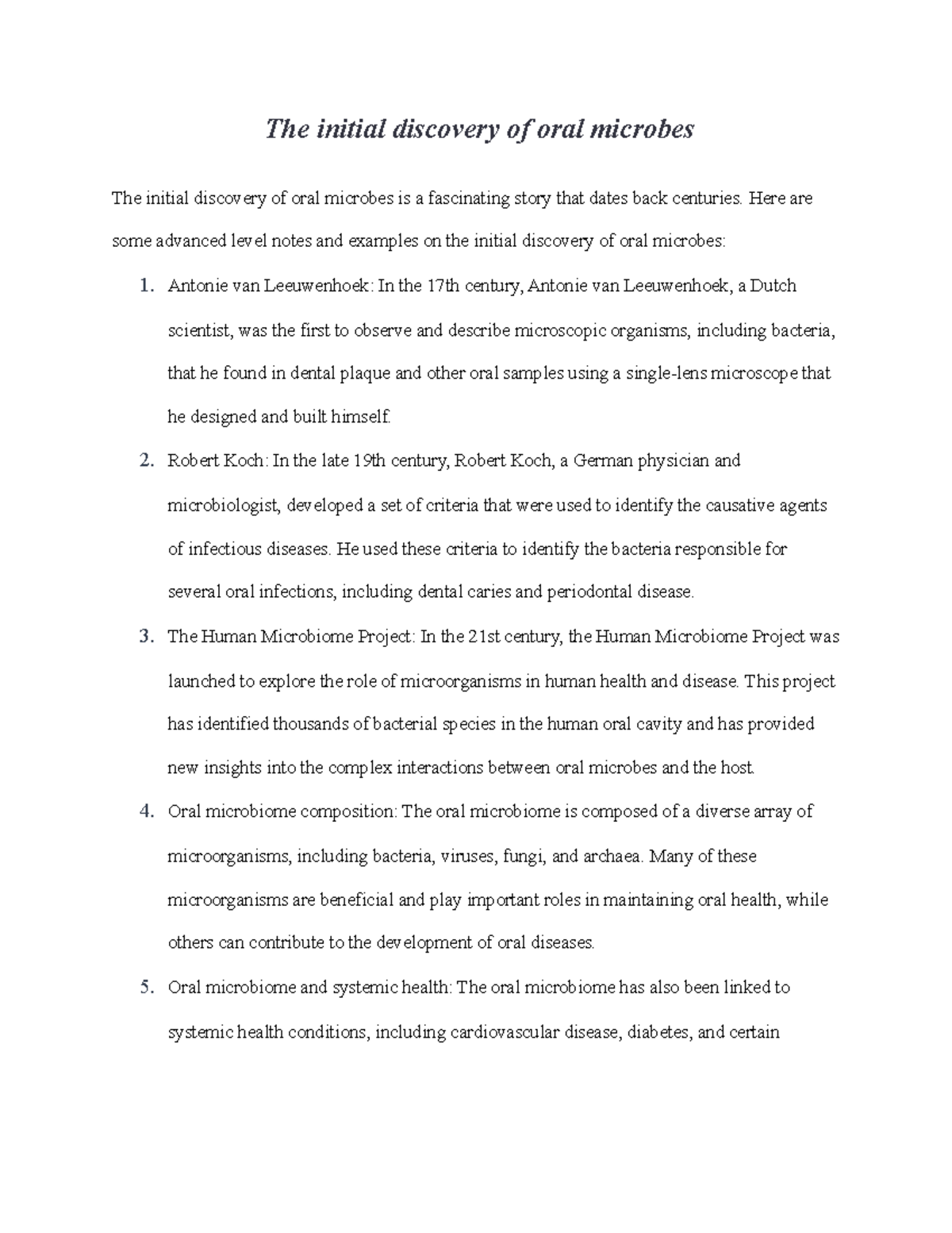 Notes on The initial discovery of oral microbes - The initial discovery ...