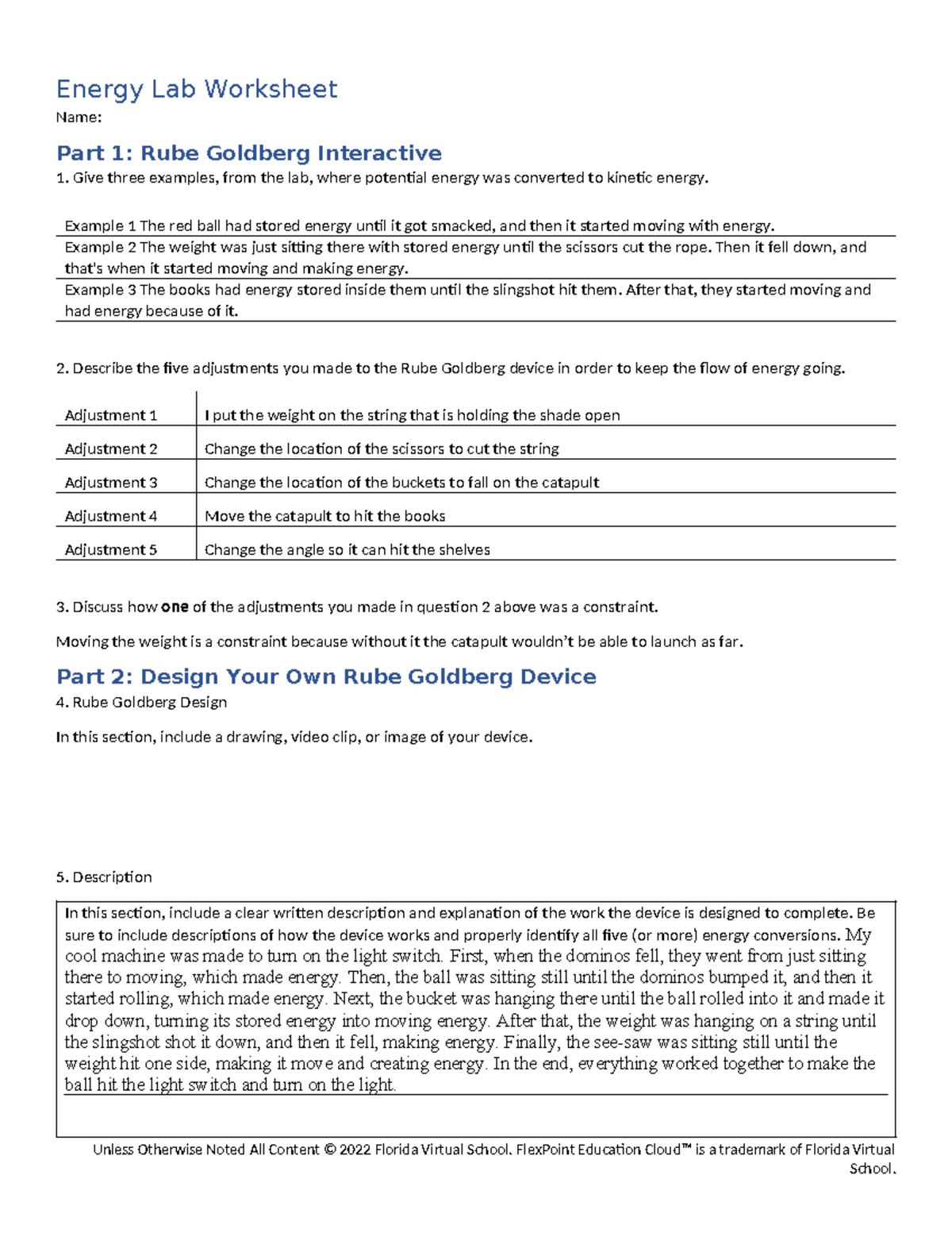 02 01 energy worksheet - Energy Lab Worksheet Name: Part 1: Rube ...