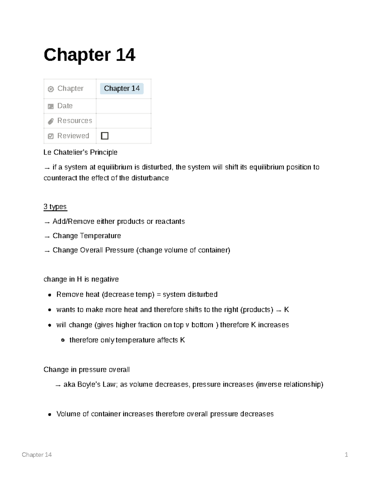Chapter 14 - Chapter 14 1 Chapter 14 Chapter Chapter 14 Date Resources Reviewed Le Chatelier’s ...