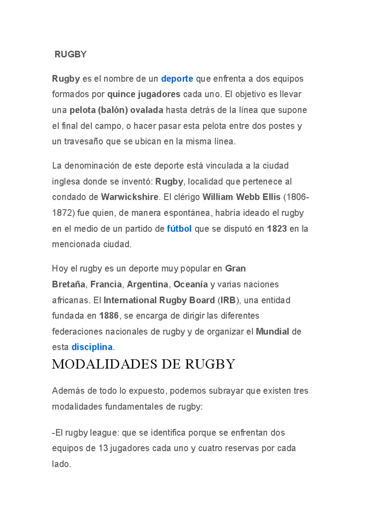 Rugby OKI - RUGBY Rugby es el nombre de un deporte que enfrenta a dos ...