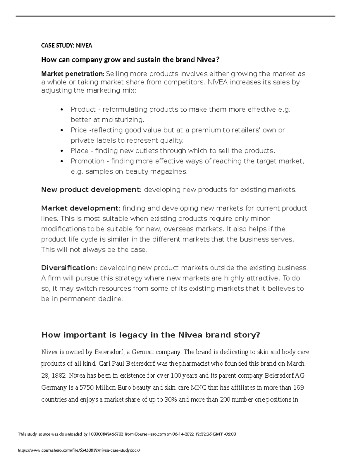 Nivea case study - project - CASE STUDY: NIVEA How can company grow and sustain the brand Nivea ...