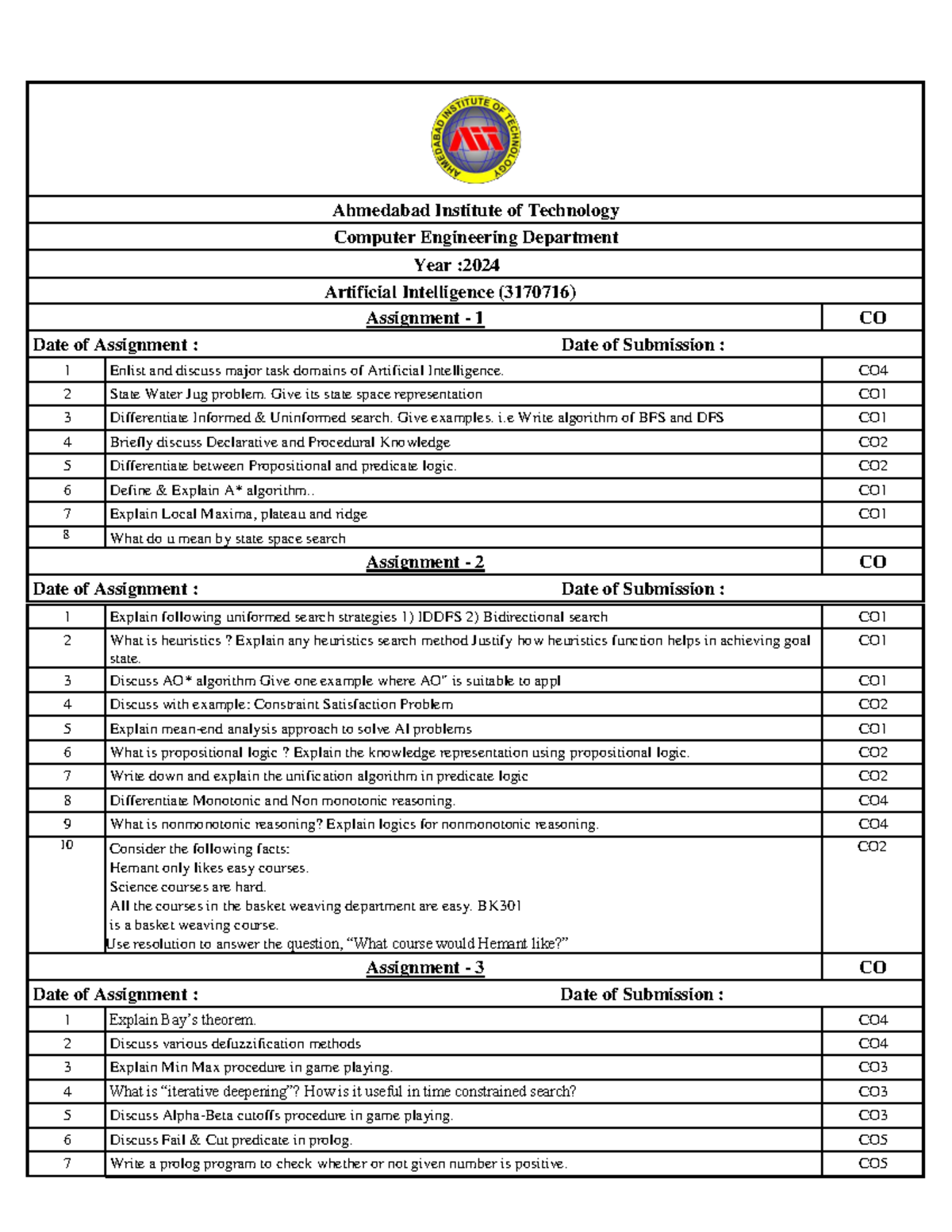 AI-Assignments 1-2-3 - ai assignment that help u - Ahmedabad Institute ...