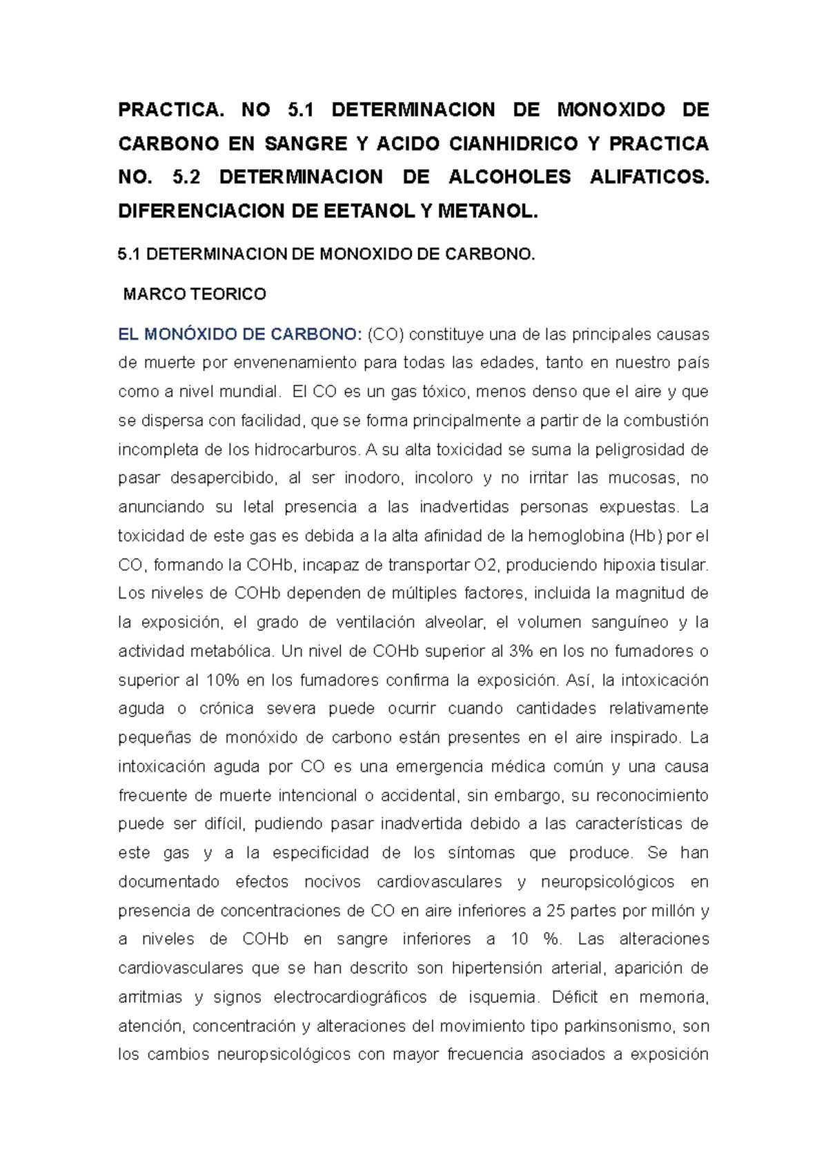Determinacion DE Monoxido DE Carbono. (1) xx4 - PRACTICA. NO 5 ...