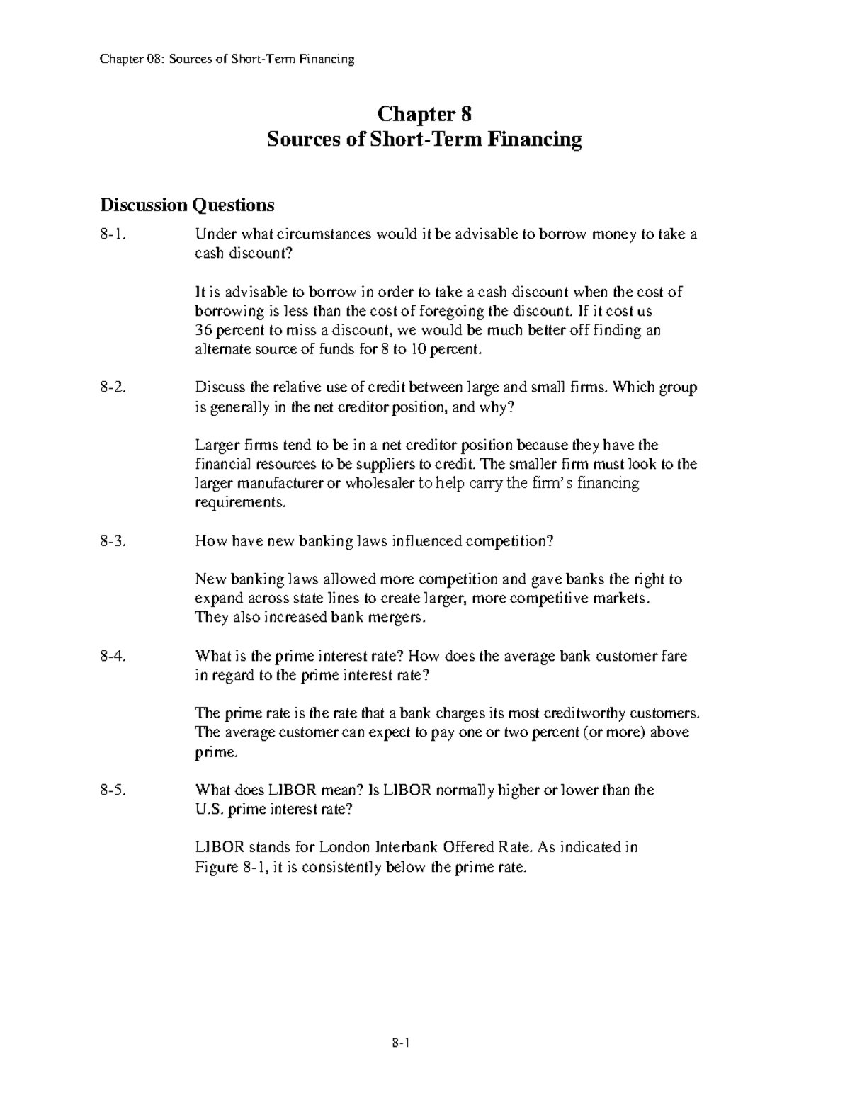 Chap 8 problem solving finmar - Chapter 8 Sources of Short-Term ...