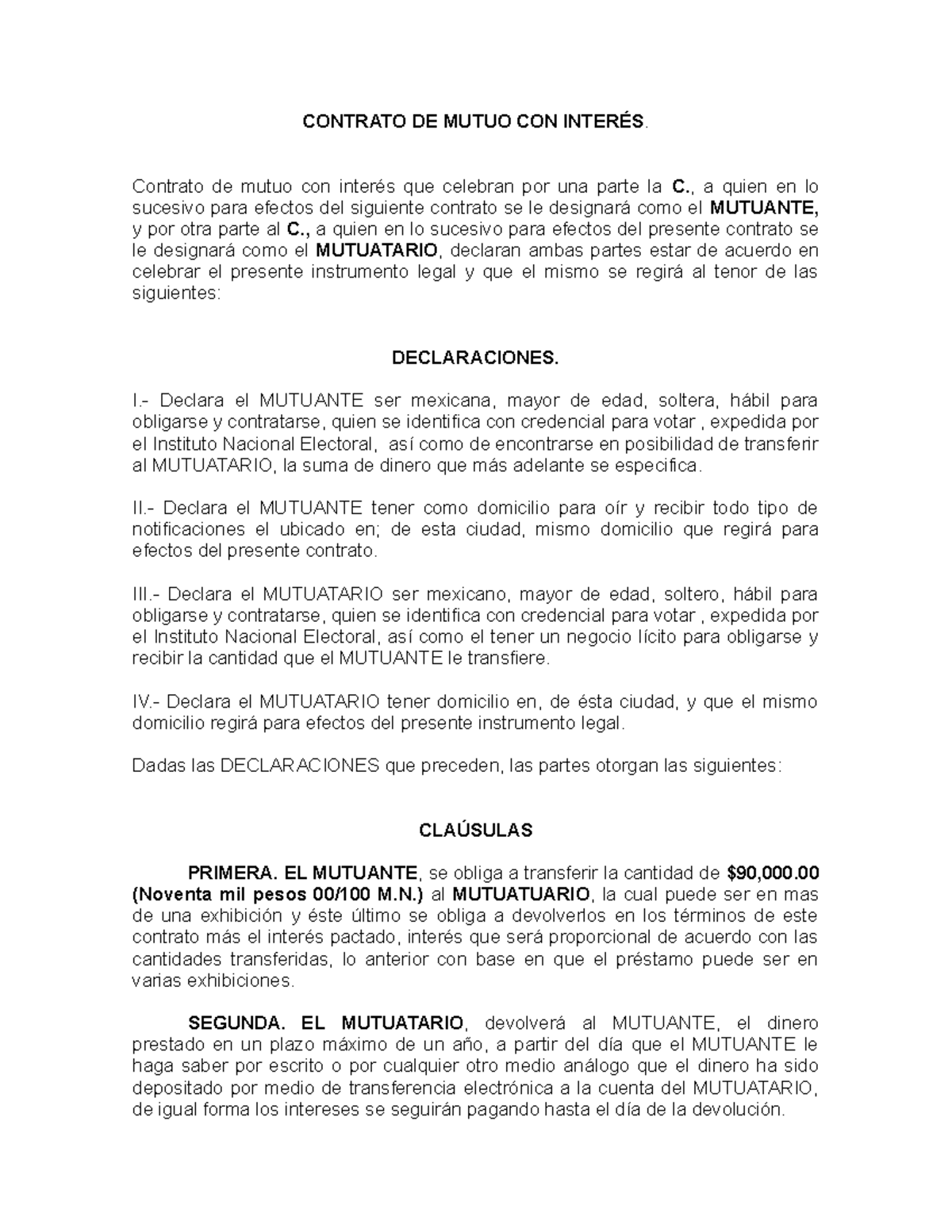 Contrato DE Mutuo CON Interés - CONTRATO DE MUTUO CON INTERÉS. Contrato ...