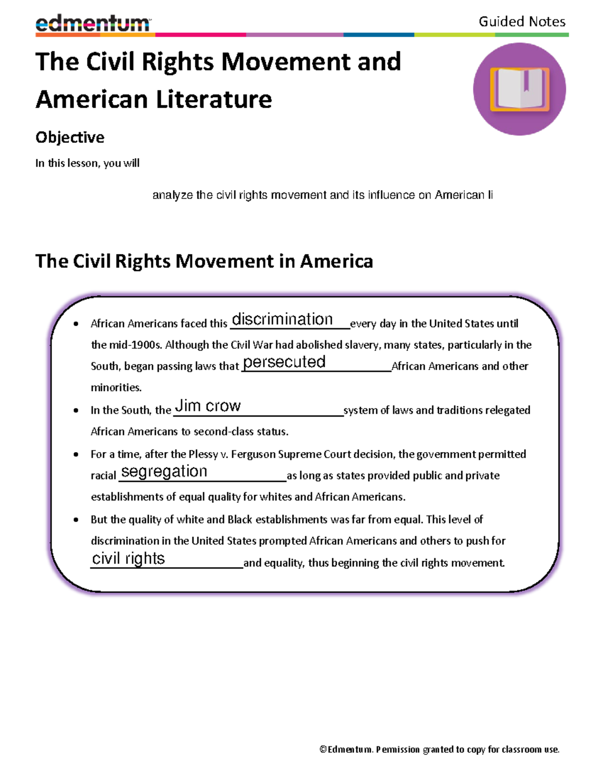 Kami Export - Guided Notes - The Civil Rights Movement and American ...