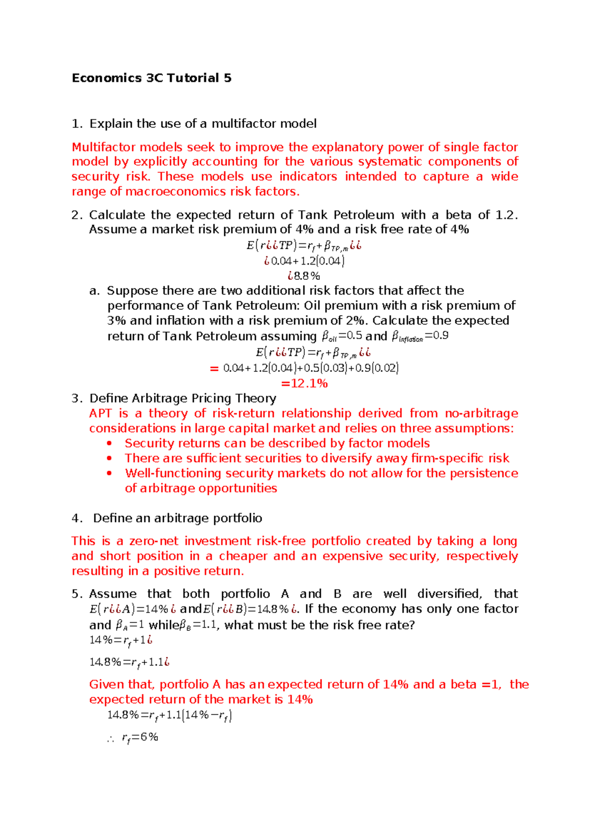 Tutorial 5 memo - for practice purposes, prepare for tests. - Economics ...