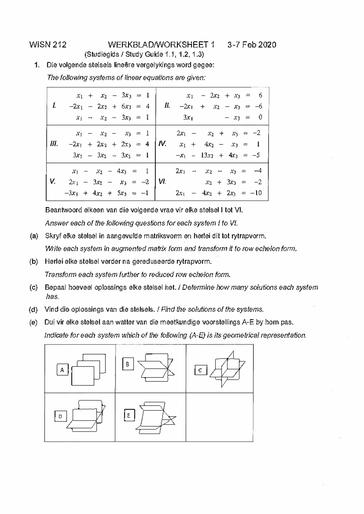 Worksheet 1 - Echelon Form and Reduced echelon form - WISN 212 WERKBLAD ...