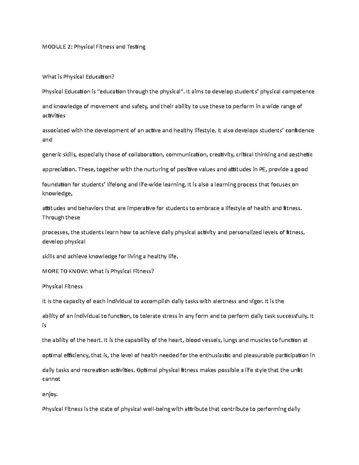 E5-pe lecture - P.E - MODULE 2: Physical Fitness and Testing What is ...