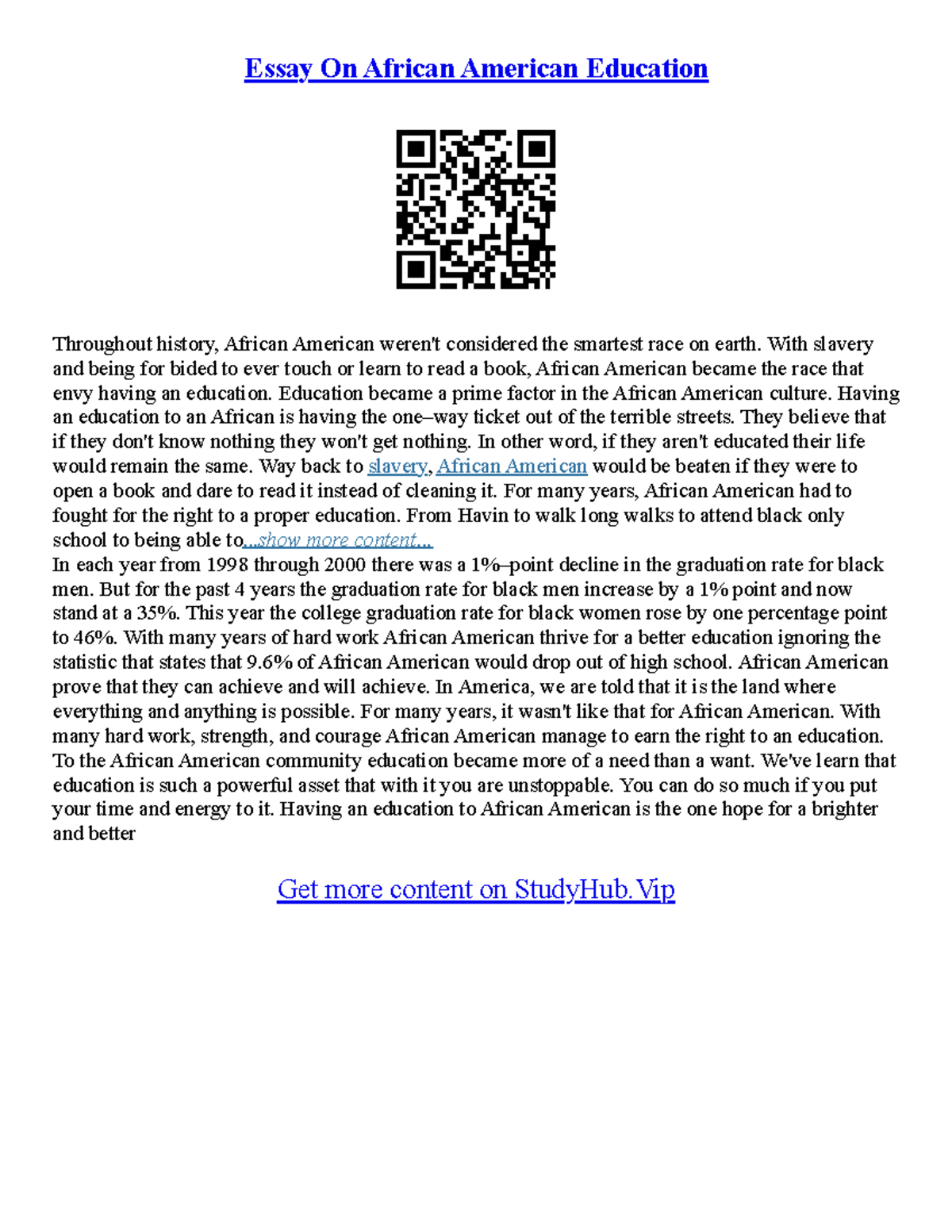 African American Essays - Essay On African American Education ...