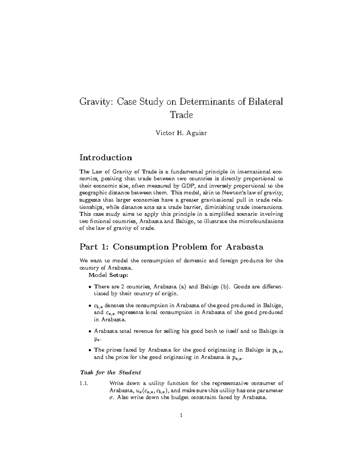 Upload Toy gravity model micro with solutions - Gravity: Case Study on Determinants of Bilateral ...