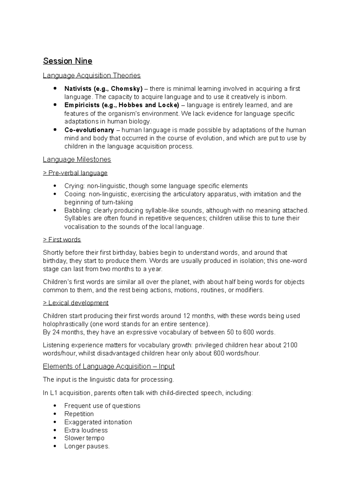 9 - Language Acquisition - Session Nine Language Acquisition Theories ...