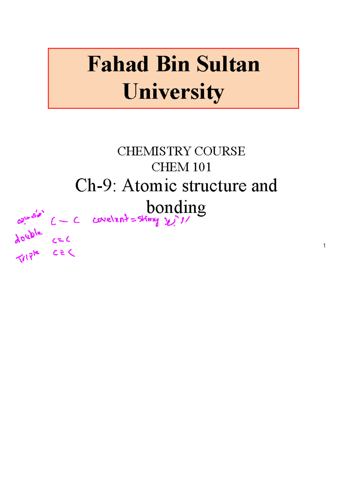 Chapter 09 CHEM 101 Atomic Structure and Bonding ...