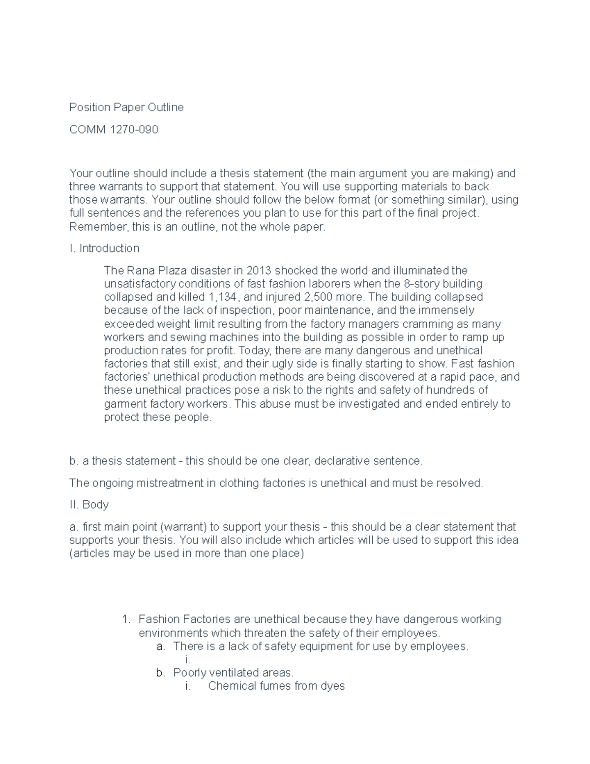 COMM position Paper Outline - Position Paper Outline COMM 1270- Your ...