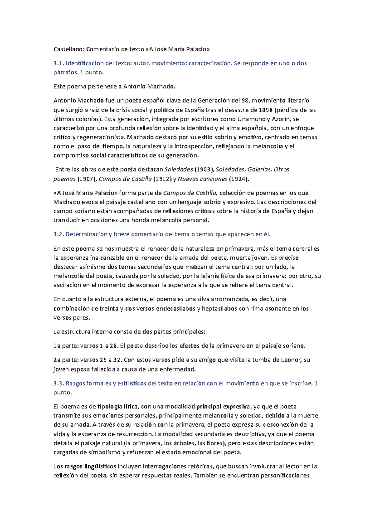 Comentario A Jose María Palacio - Castellano: Comentario de texto «A ...