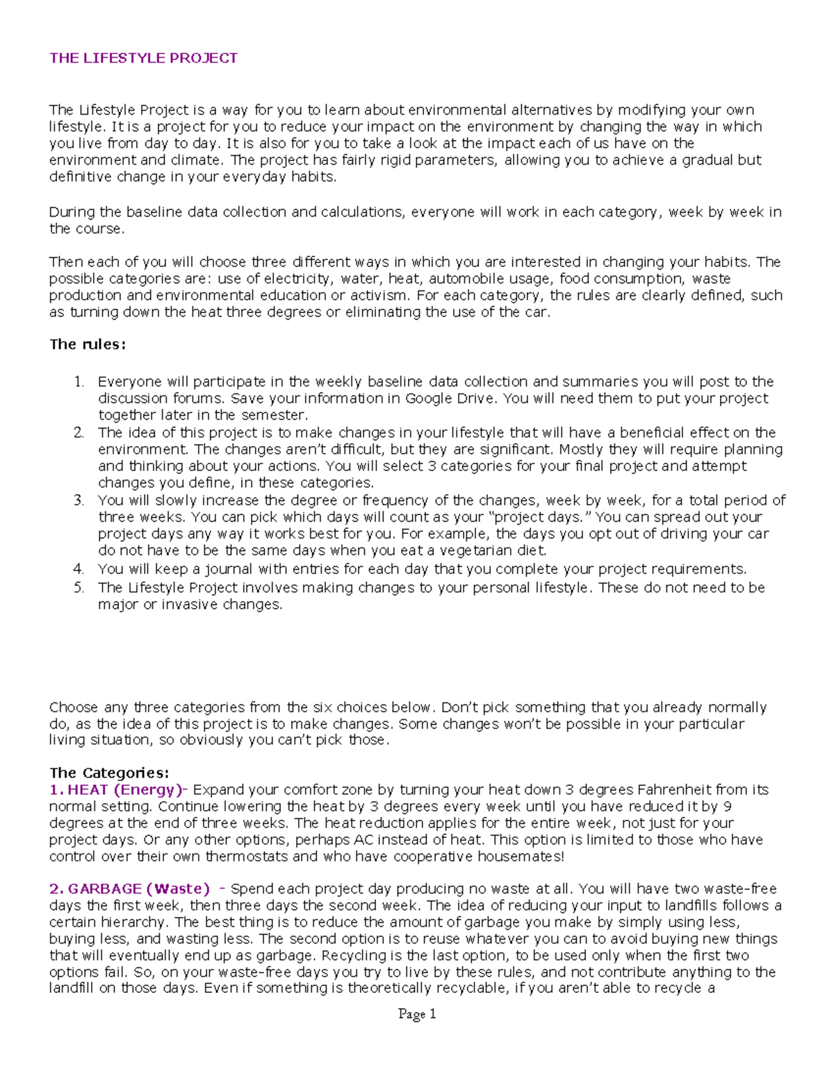 Lifestyle Project Canvas - Page 1 THE LIFESTYLE PROJECT The Lifestyle ...