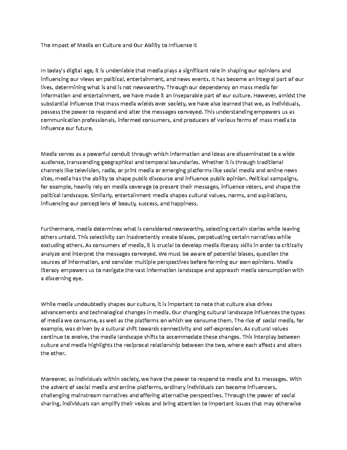 Last project - com-126 - The Impact of Media on Culture and Our Ability ...