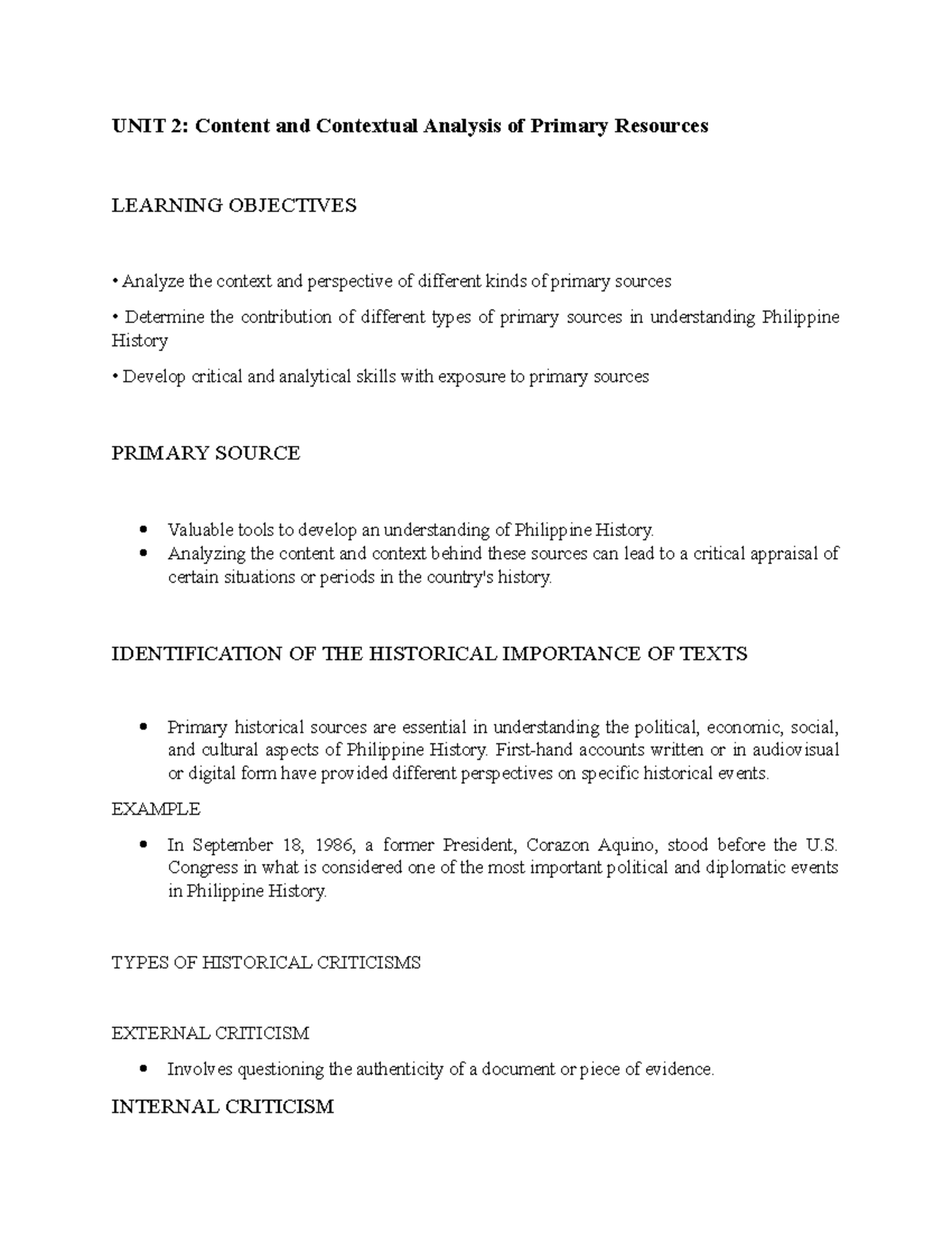 Unit 2 RPH Lecture - UNIT 2: Content and Contextual Analysis of Primary ...