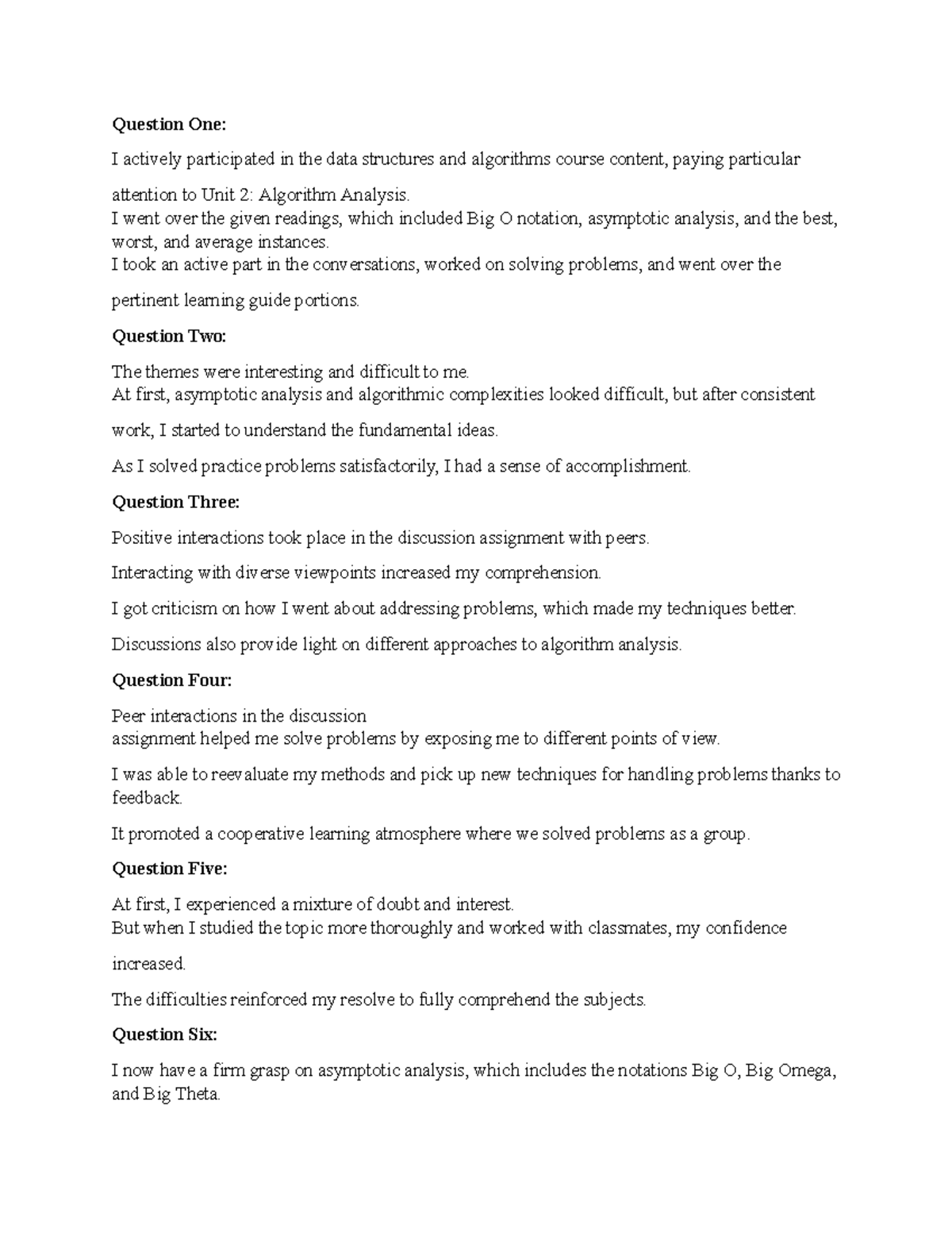 Learning Journal 2 Data Structures Question One I Actively Participated In The Data 8700