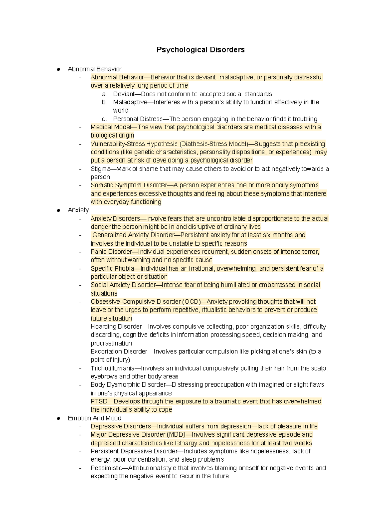 Psychology Chapter Fourteen - Psychological Disorders Abnormal Behavior ...