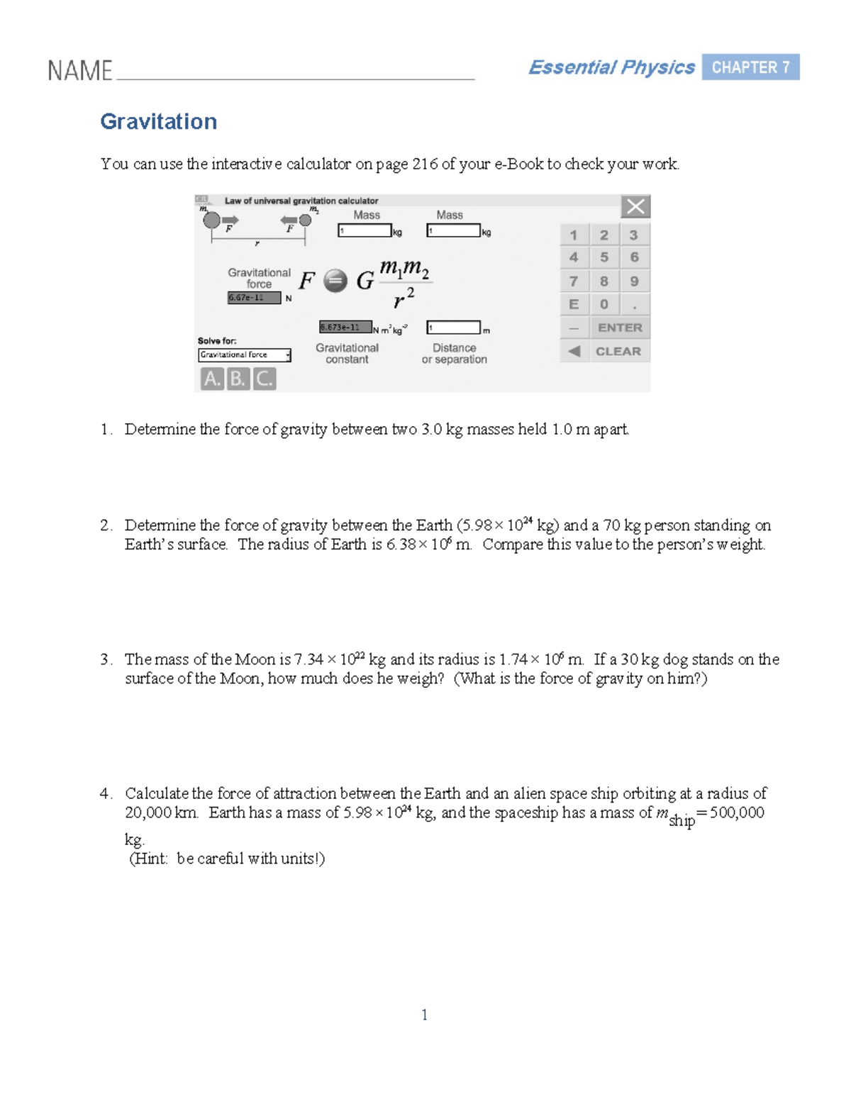 Gravitation Assignment - Gravitation You can use the interactive ...