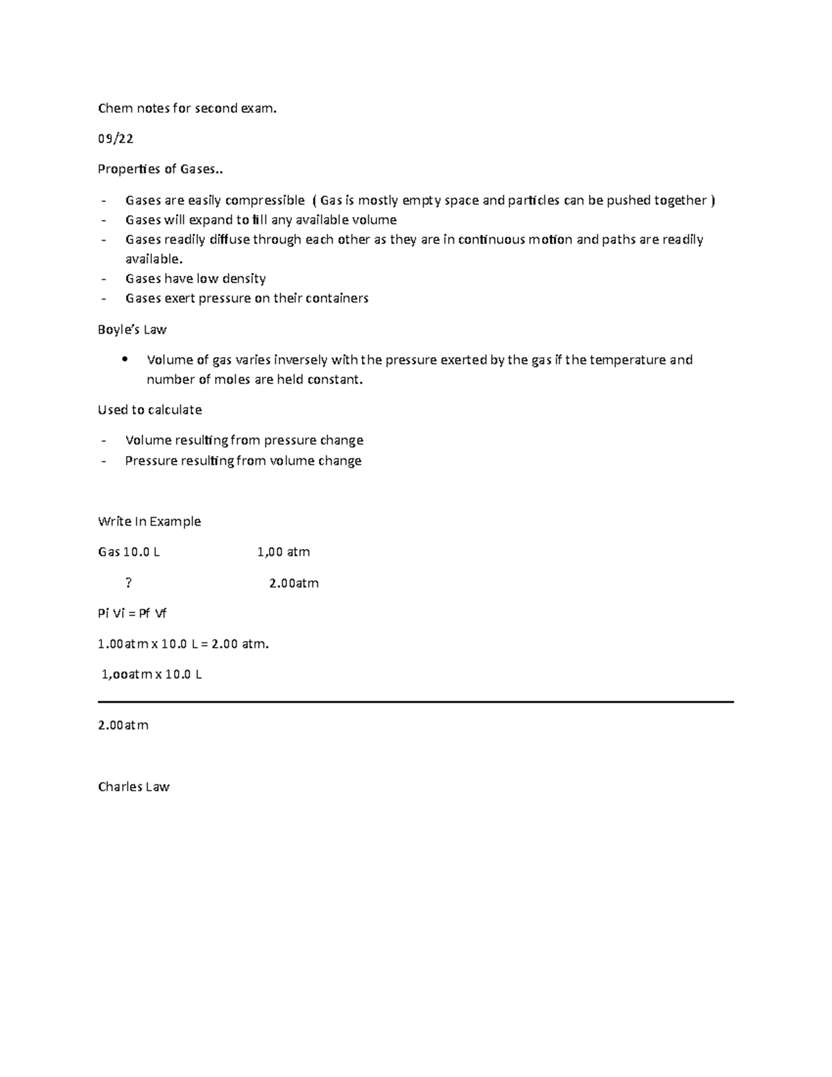 Chem notes for second exam - 09/ Properties of Gases.. - Gases are ...