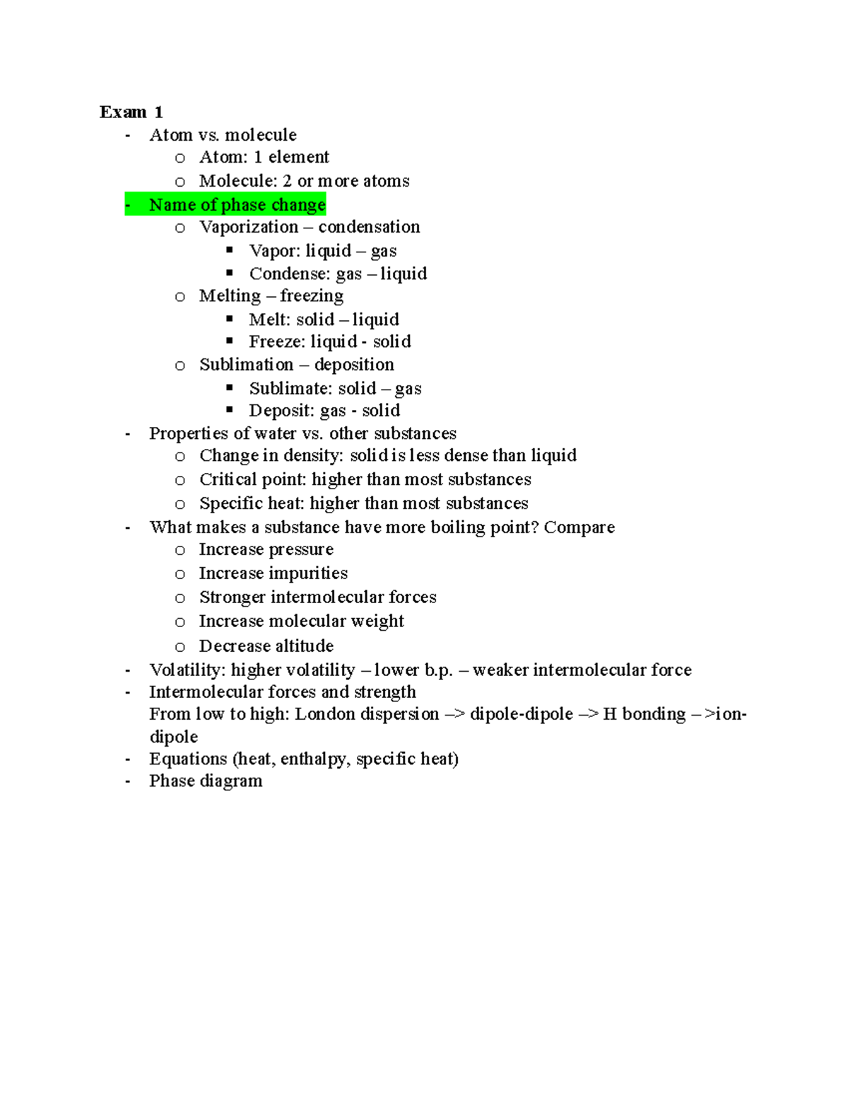 Final review - Exam 1 - Atom vs. molecule o Atom: 1 element o Molecule: 2 or more atoms - Name ...