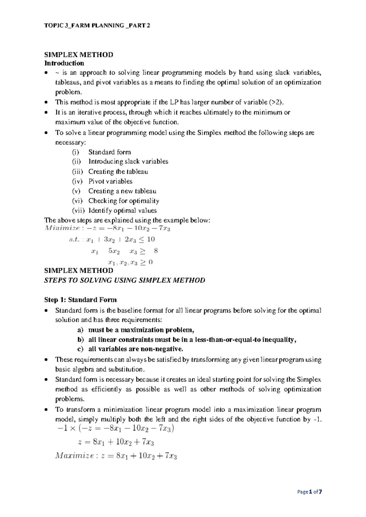 Planning Method 2 - Good - SIMPLEX METHOD Introduction ~ is an approach to solving linear - Studocu