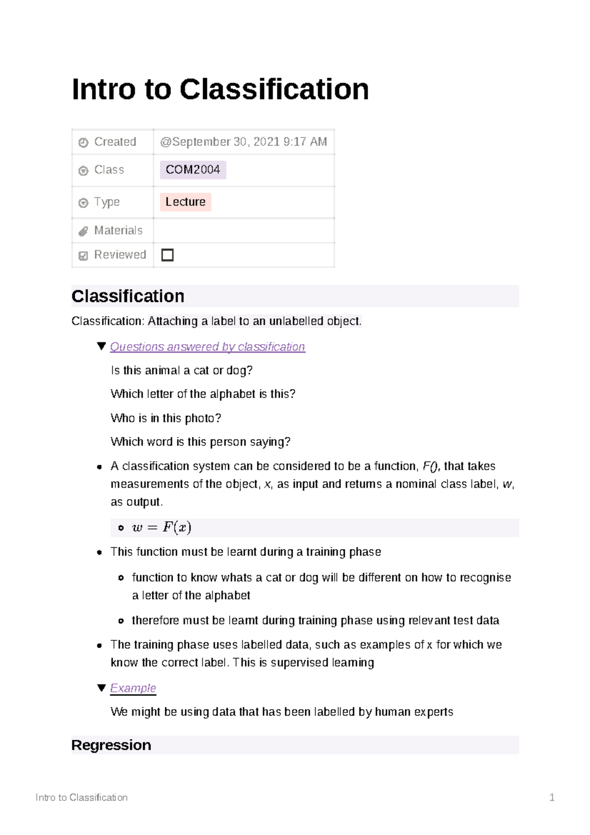 Intro to Classification - Intro to Classification Created Class COM Type Lecture Materials ...
