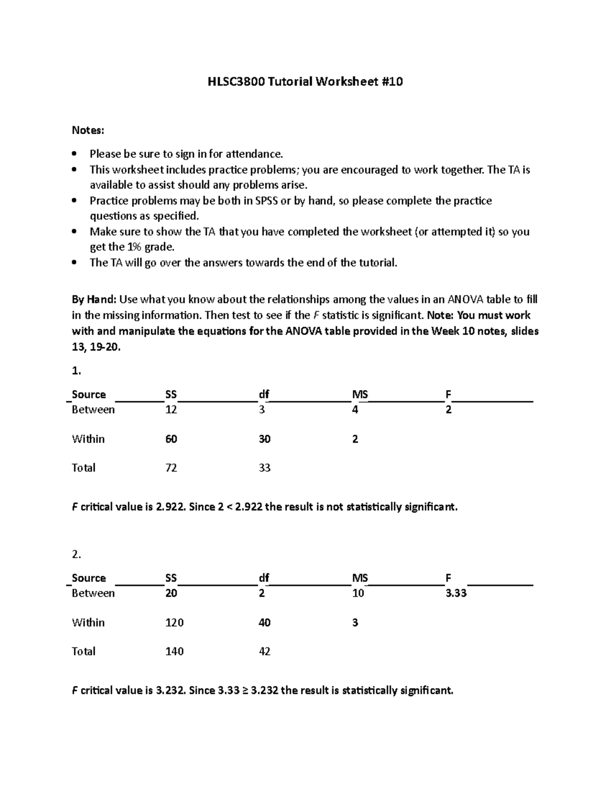 Tutorial 10 - solutions - HLSC3800 Tutorial Worksheet Notes: Please be ...