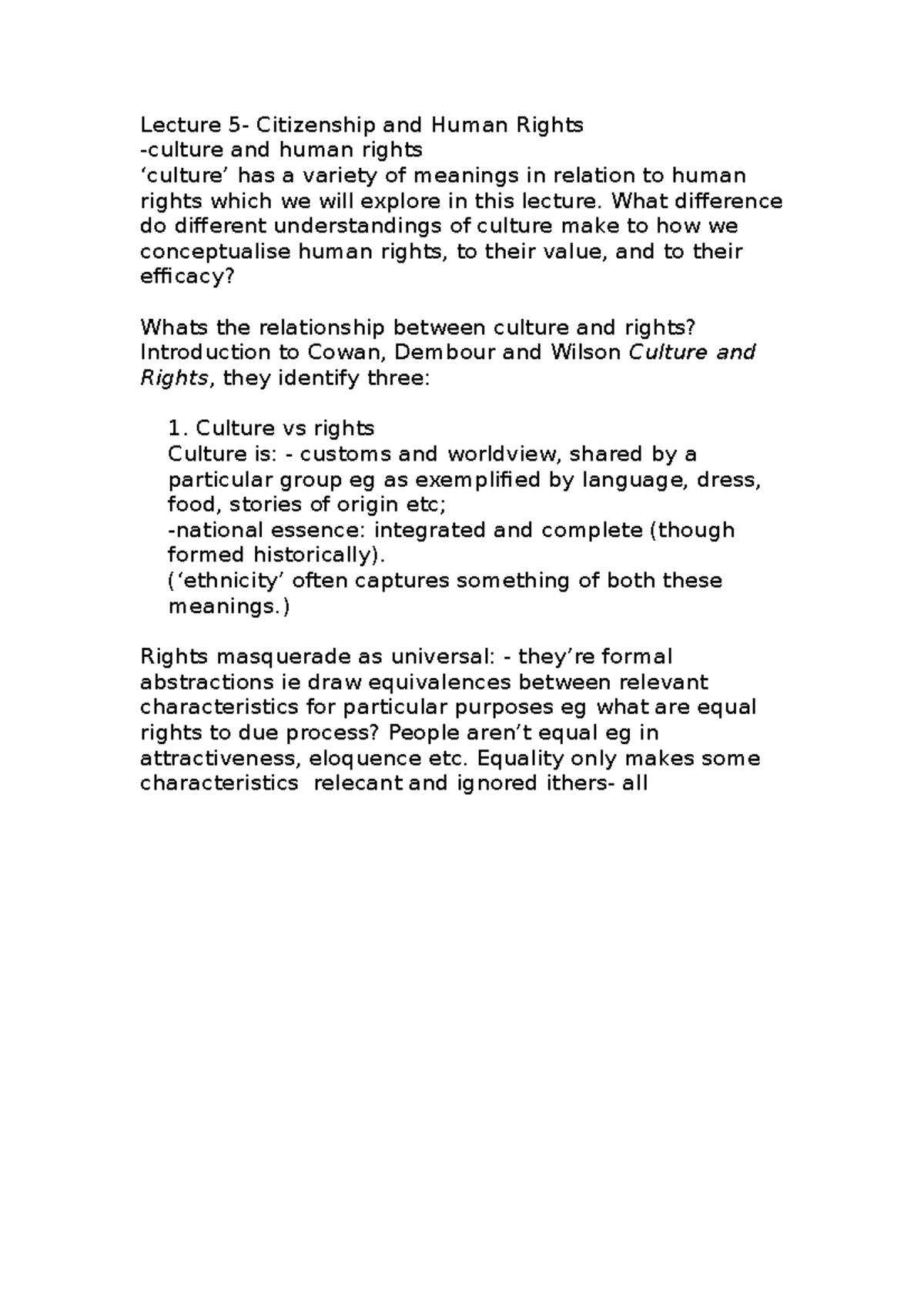 Lecture 5 culture and human rights - Lecture 5- Citizenship and Human ...