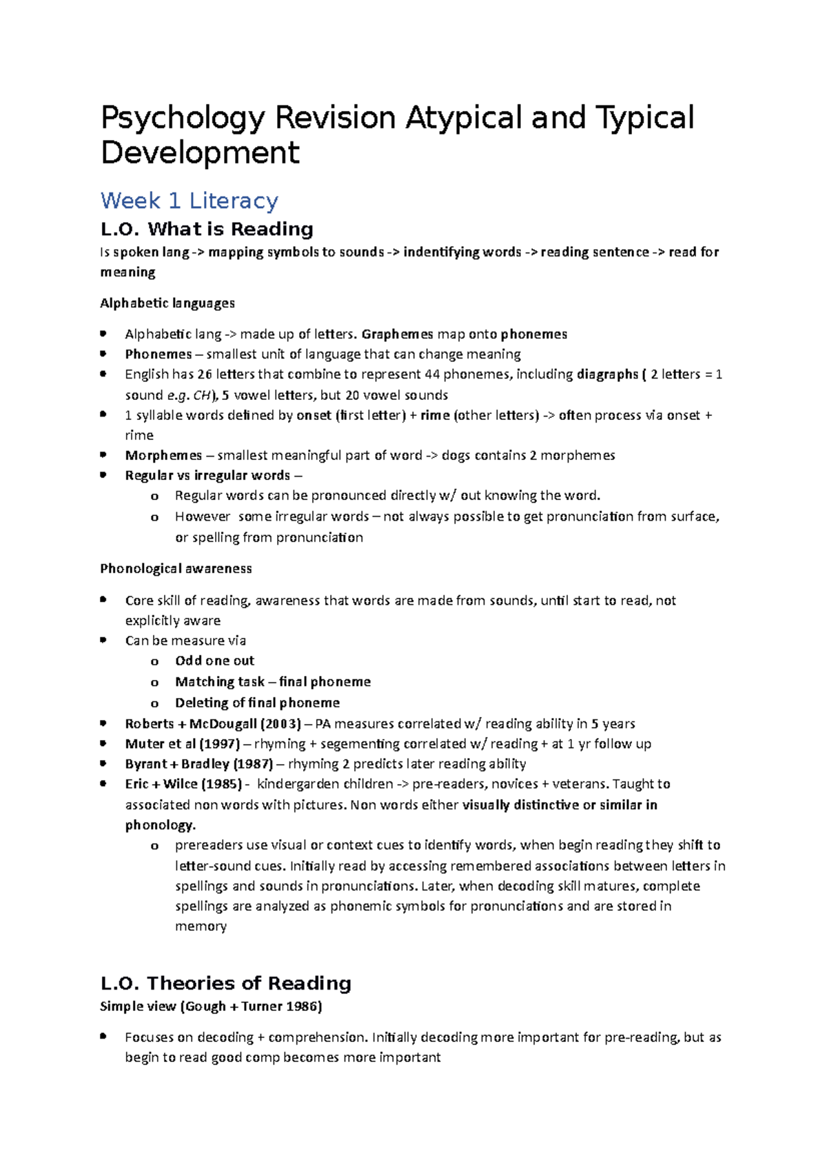 Psychology Revision Atypical and Typical Development - What is Reading ...