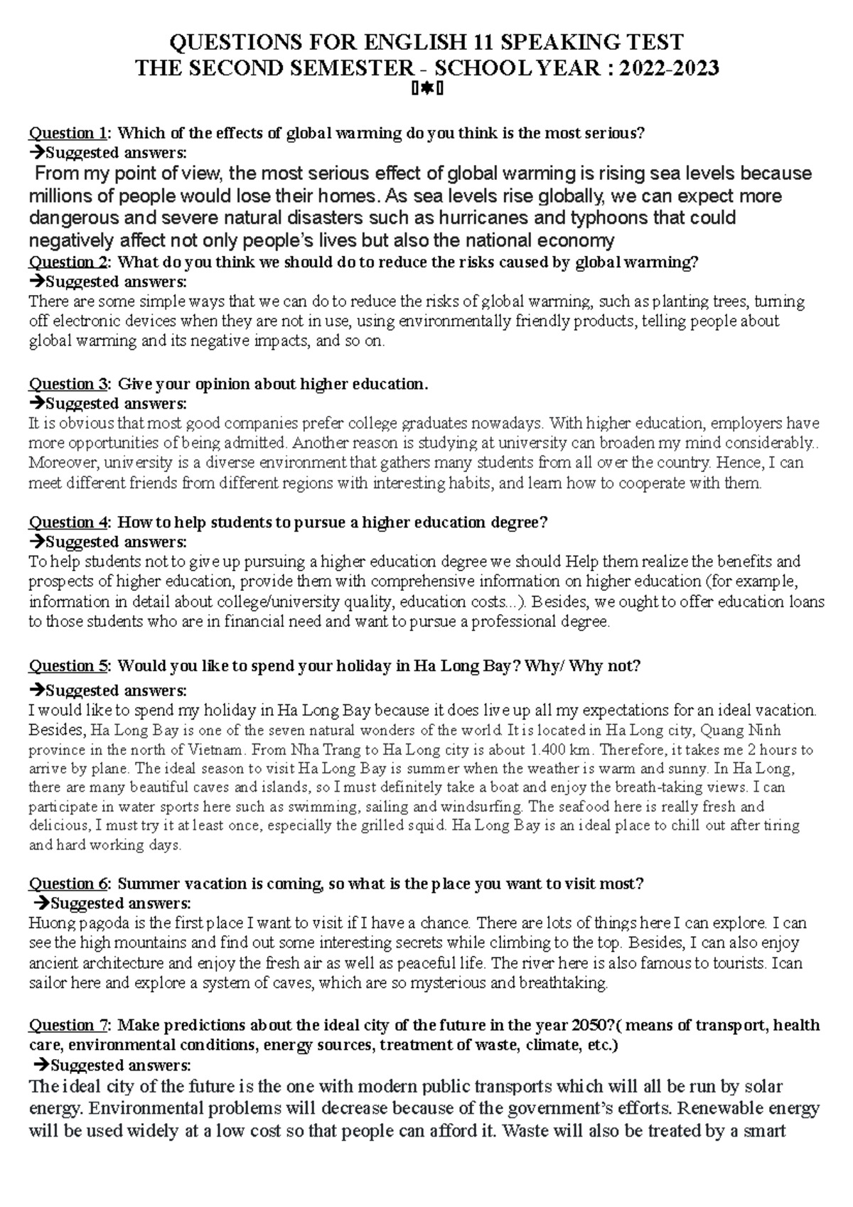 Speaking TEST HK2 K11 2022 2023 QUESTIONS FOR ENGLISH 11 speaking-test-hk2-k11-2022-2023-questions-for-english-11