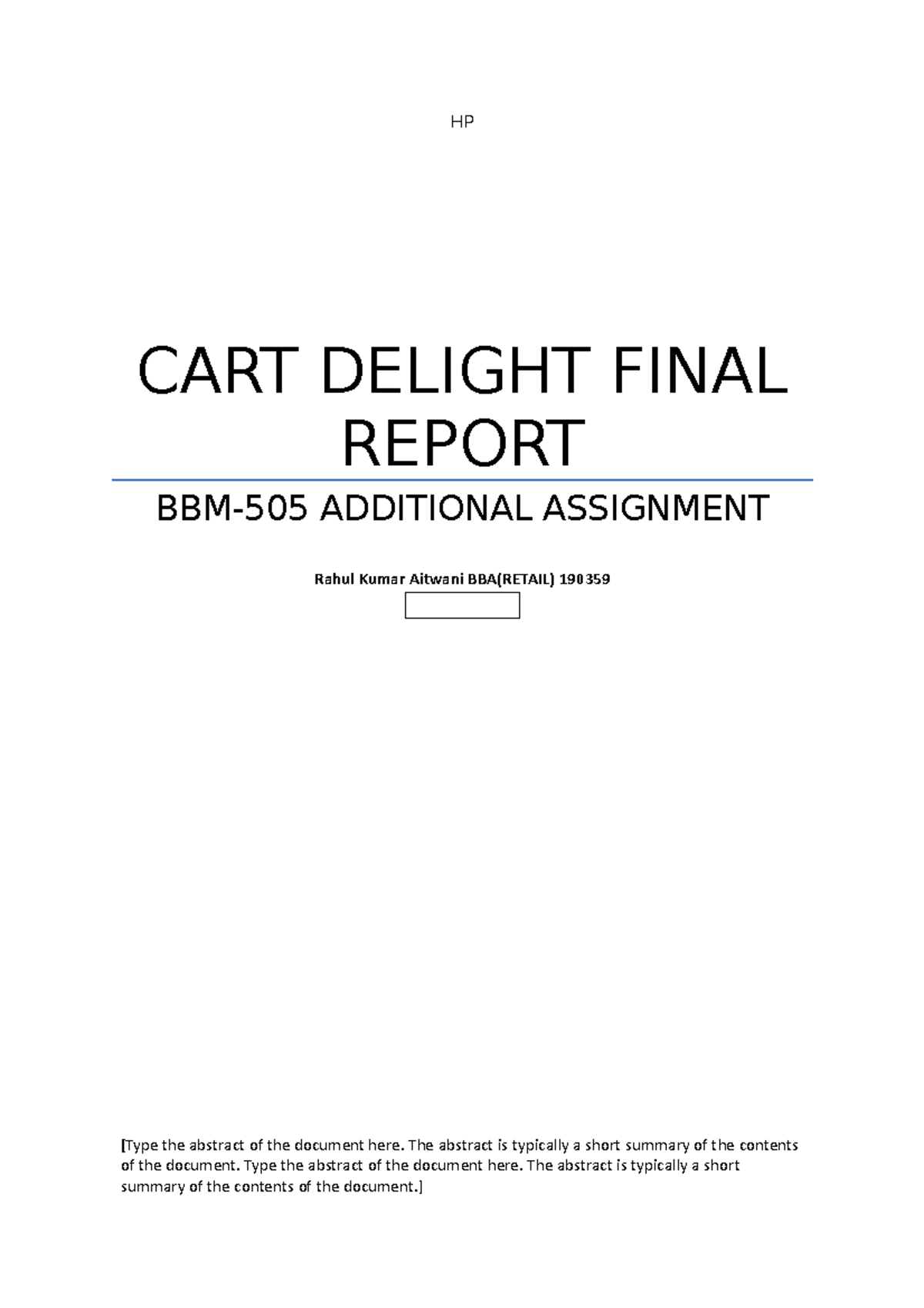 Final Report BBM 505 1904359 - HP CART DELIGHT FINAL REPORT BBM-505 ...