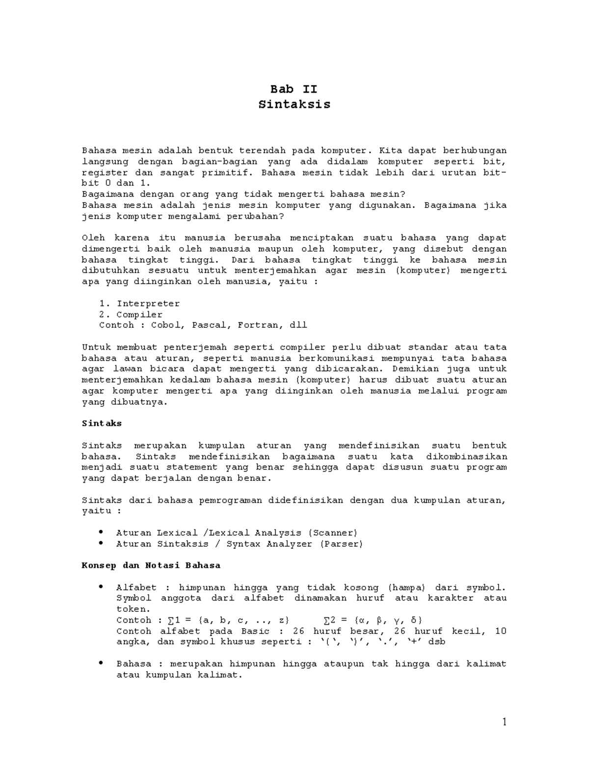 Sintaksis Program - Bab II Sintaksis Bahasa mesin adalah bentuk ...