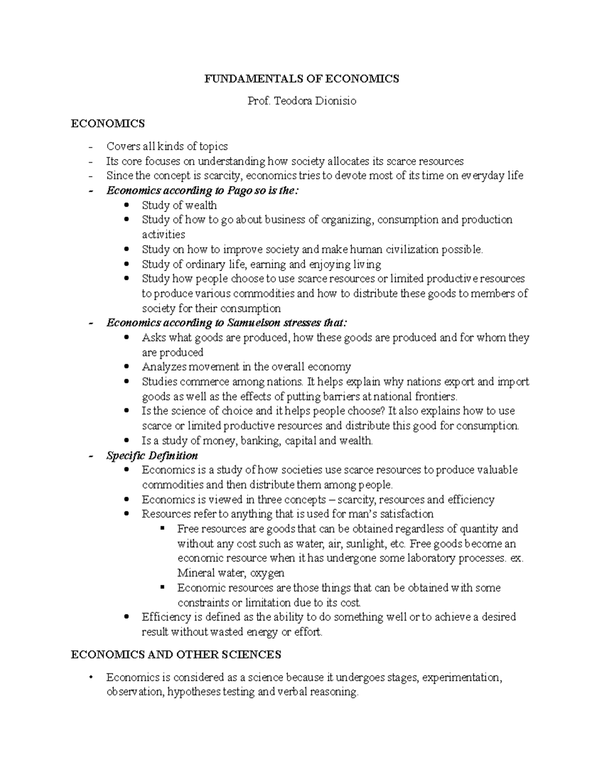 Fundamentals OF Economics - FUNDAMENTALS OF ECONOMICS Prof. Teodora ...
