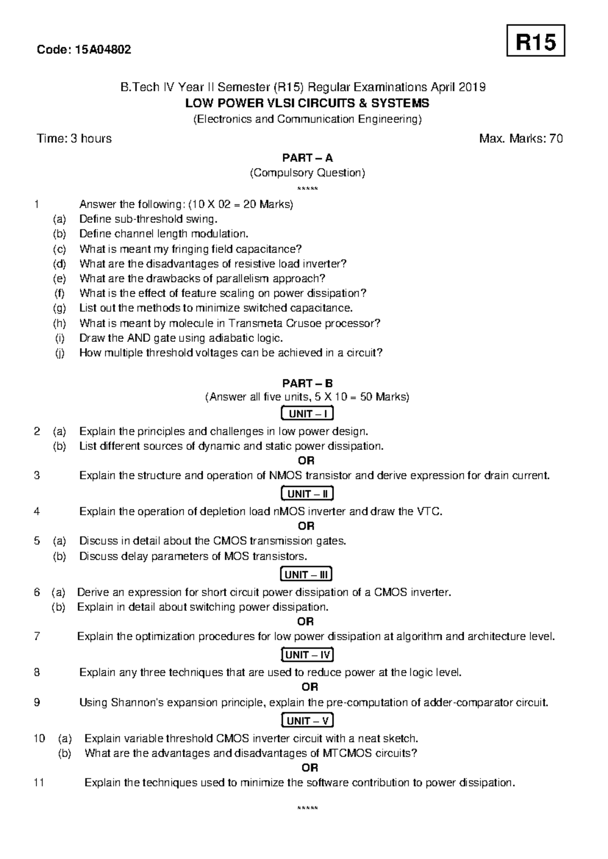 11 Sample University Question Papers - Code: 15A B IV Year II Semester ...