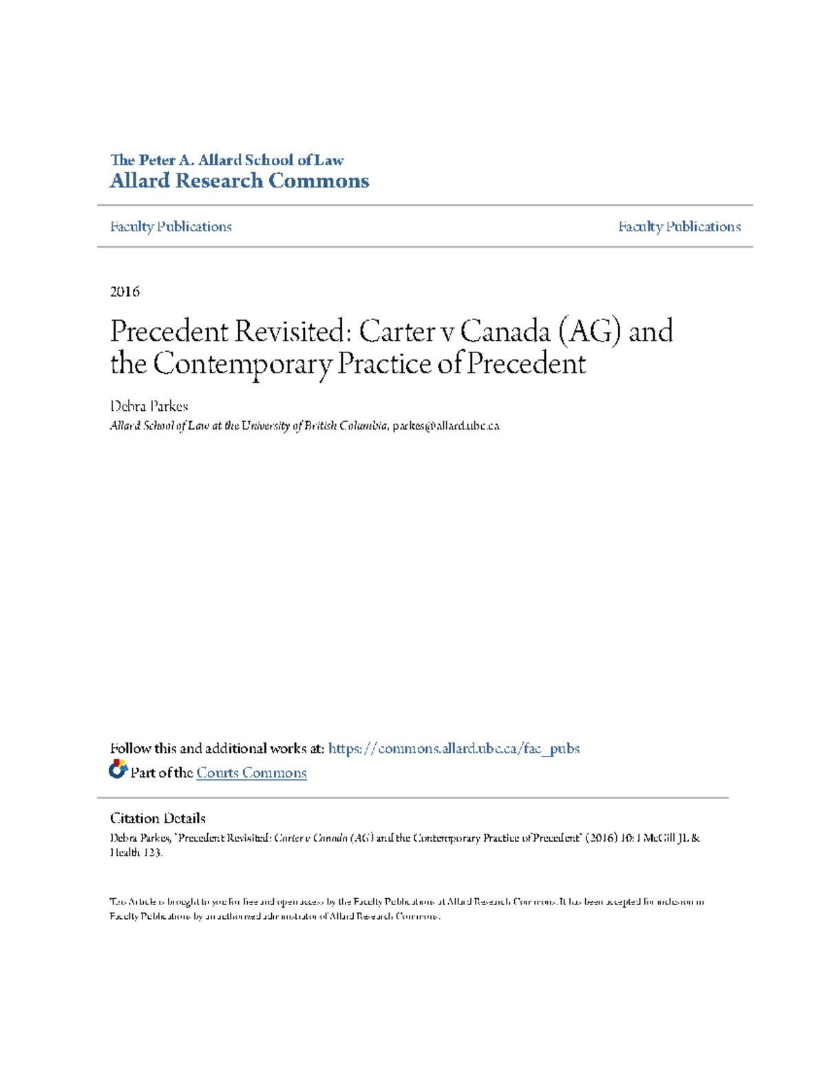 4. Precedent Revisited - The Peter A. Allard School of Law Allard ...