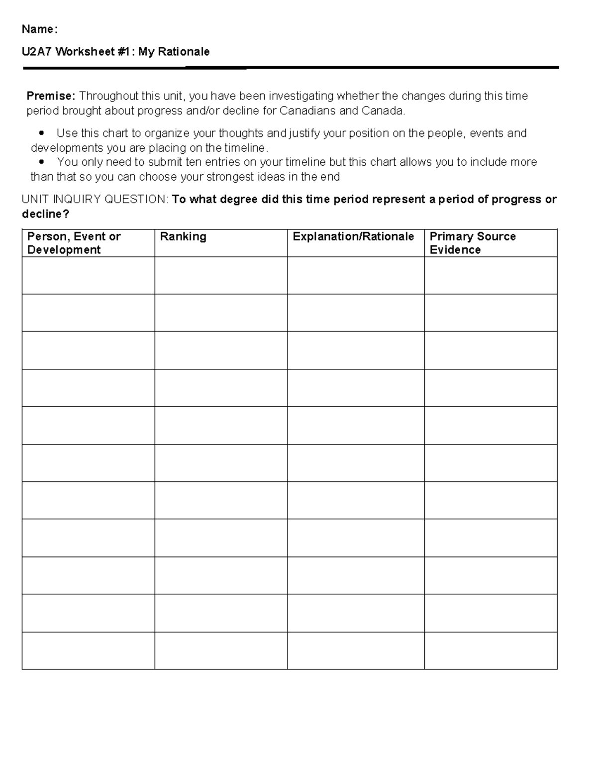 Summative Planning Sheet - Name: U2A7 Worksheet #1: My Rationale ...