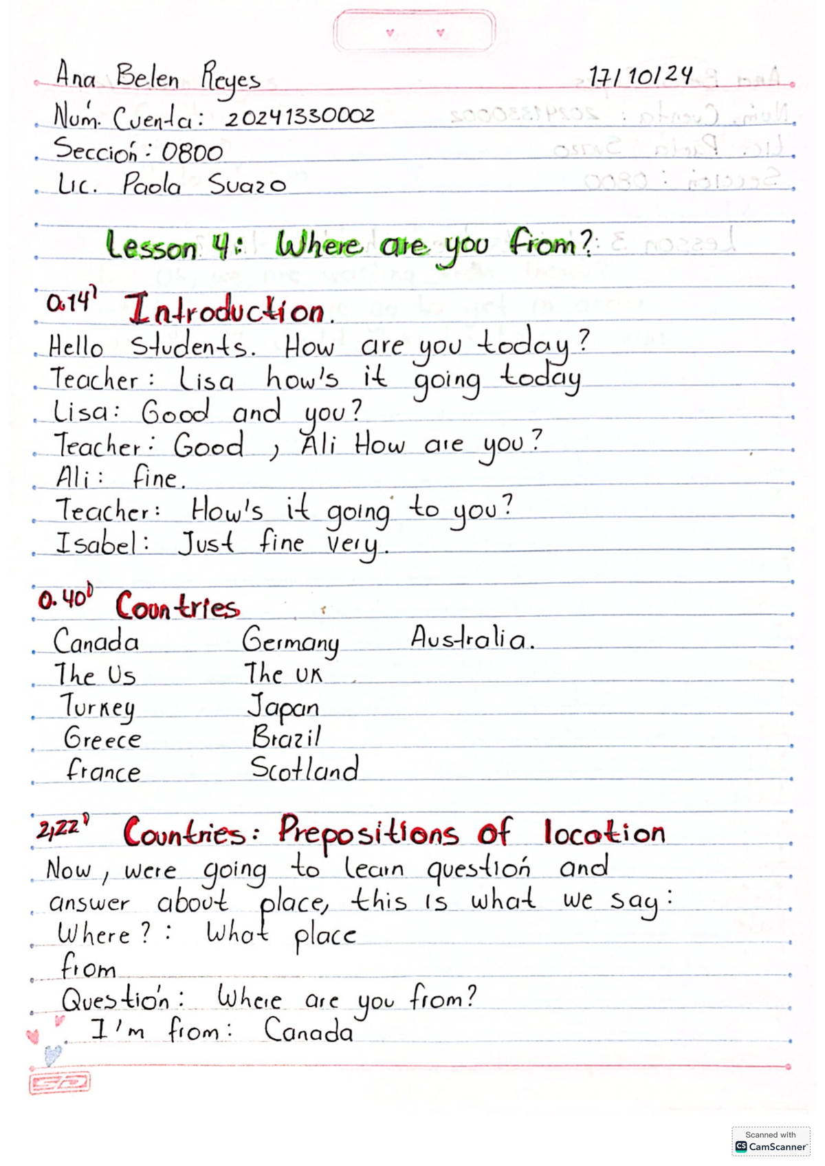 Where are you from - Toma de notas - Ana Belen Reyes Num. Cuenta ...
