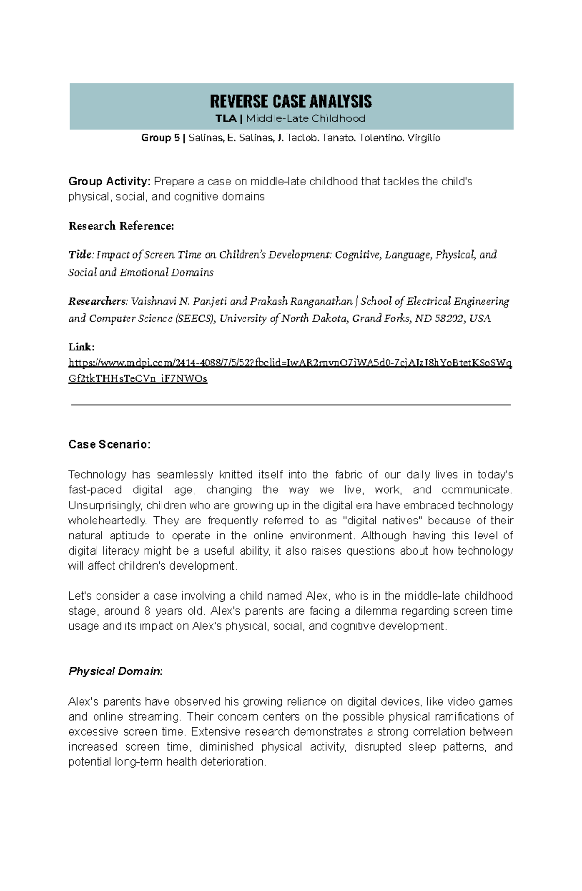 G5-Case-Study-Alexs-Screen-Time - REVERSE CASE ANALYSIS TLA | Middle ...
