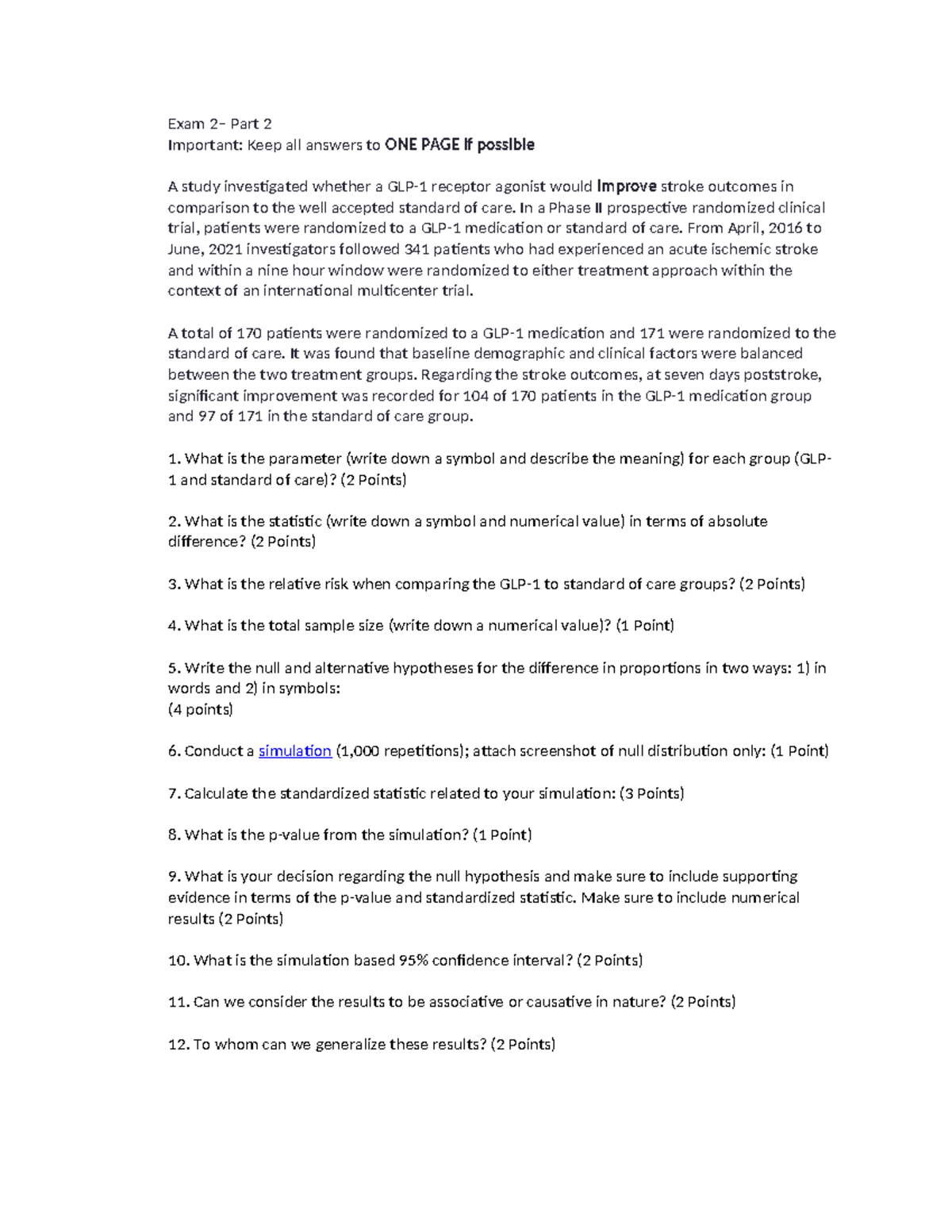 Exam 2 Part 2 Spring 2024 - Exam 2– Part 2 Important: Keep all answers to ONE PAGE if possible A ...