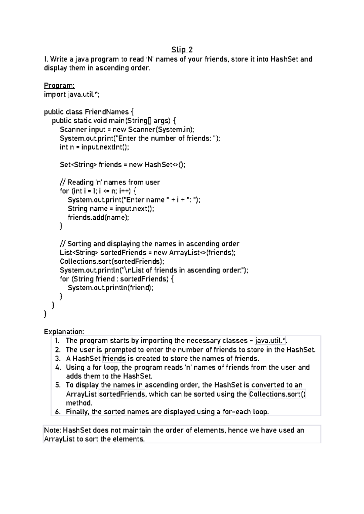 Java solved(collections) - Write a java program to read ‘N’ names of ...