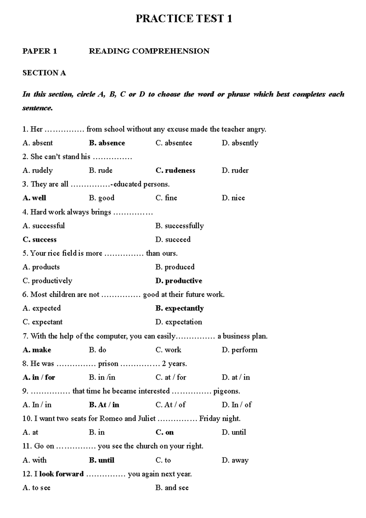 Practice TEST 1 for everryone - PRACTICE TEST 1 PAPER 1 READING ...