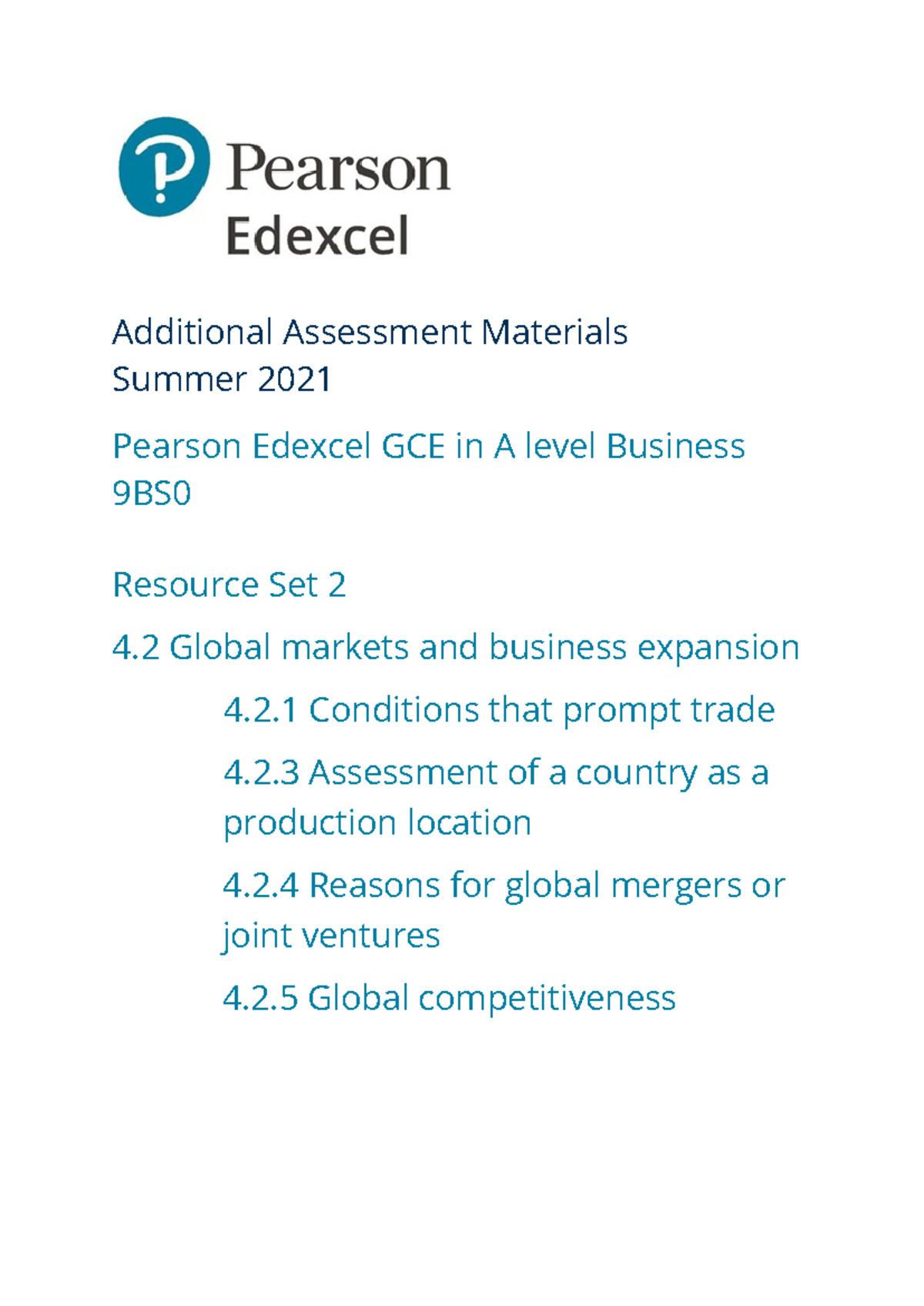 GCE Business 9BS0 Topic 4 4 - Additional Assessment Materials Summer ...