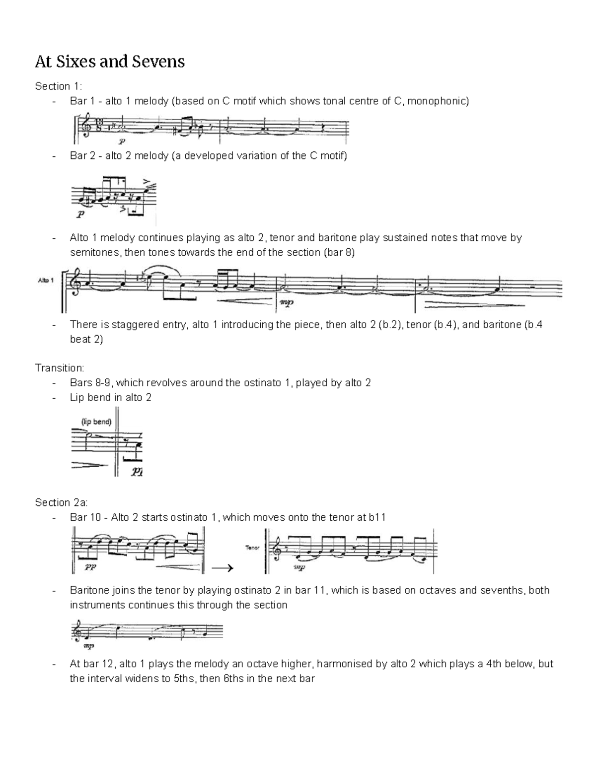 Music analysis greenbaum - At Sixes and Sevens Section 1: - Bar 1 ...